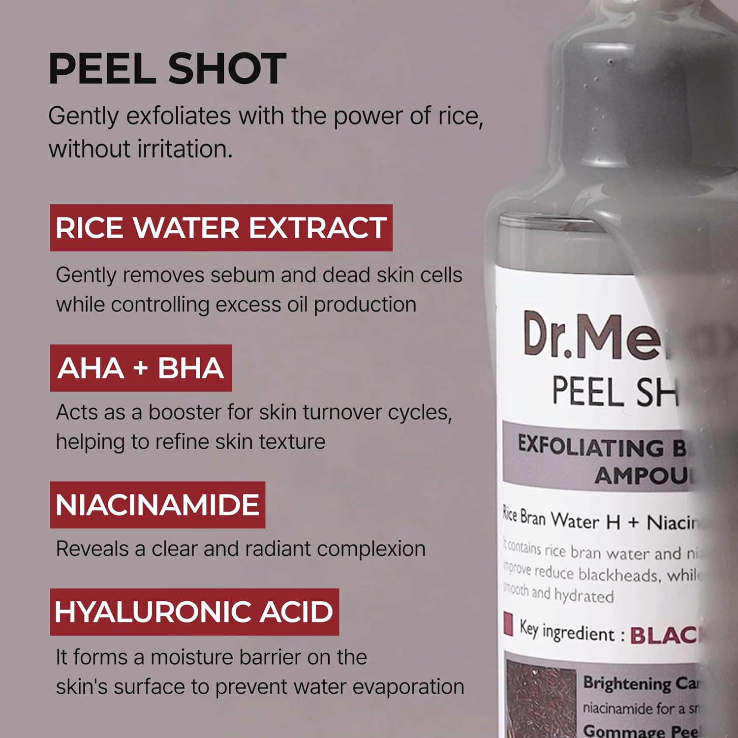 DR. MELAXIN - Peel Shot Exfoliating Black Rice Ampoule – Korea Cosmetics BN